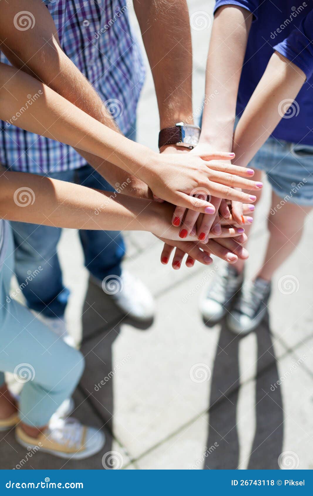 Friends with Hands Stacked in Unison Stock Photo - Image of united ...