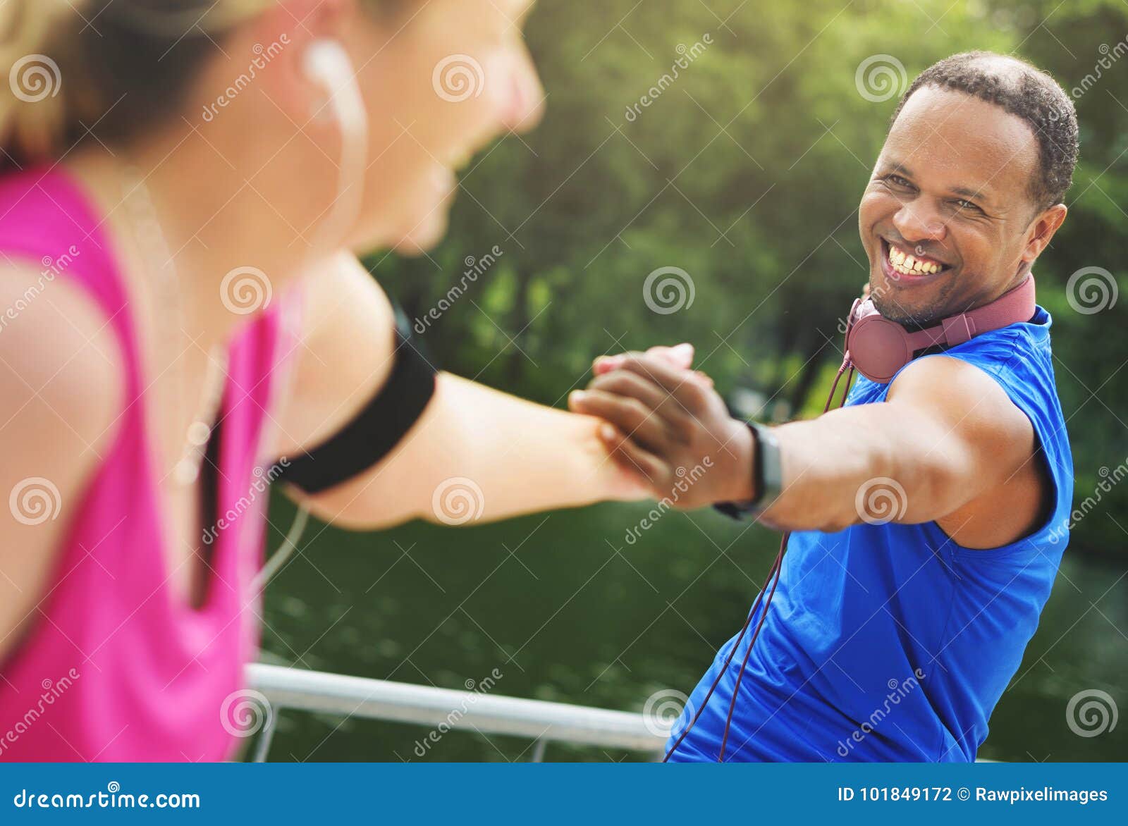 Friends Handshake Active Running Outdoors Concept Stock Photo - Image ...