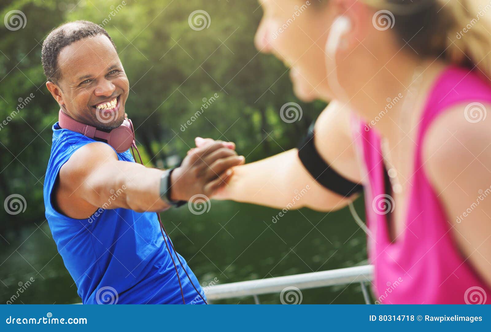 Friends Handshake Active Running Outdoors Concept Stock Photo - Image ...