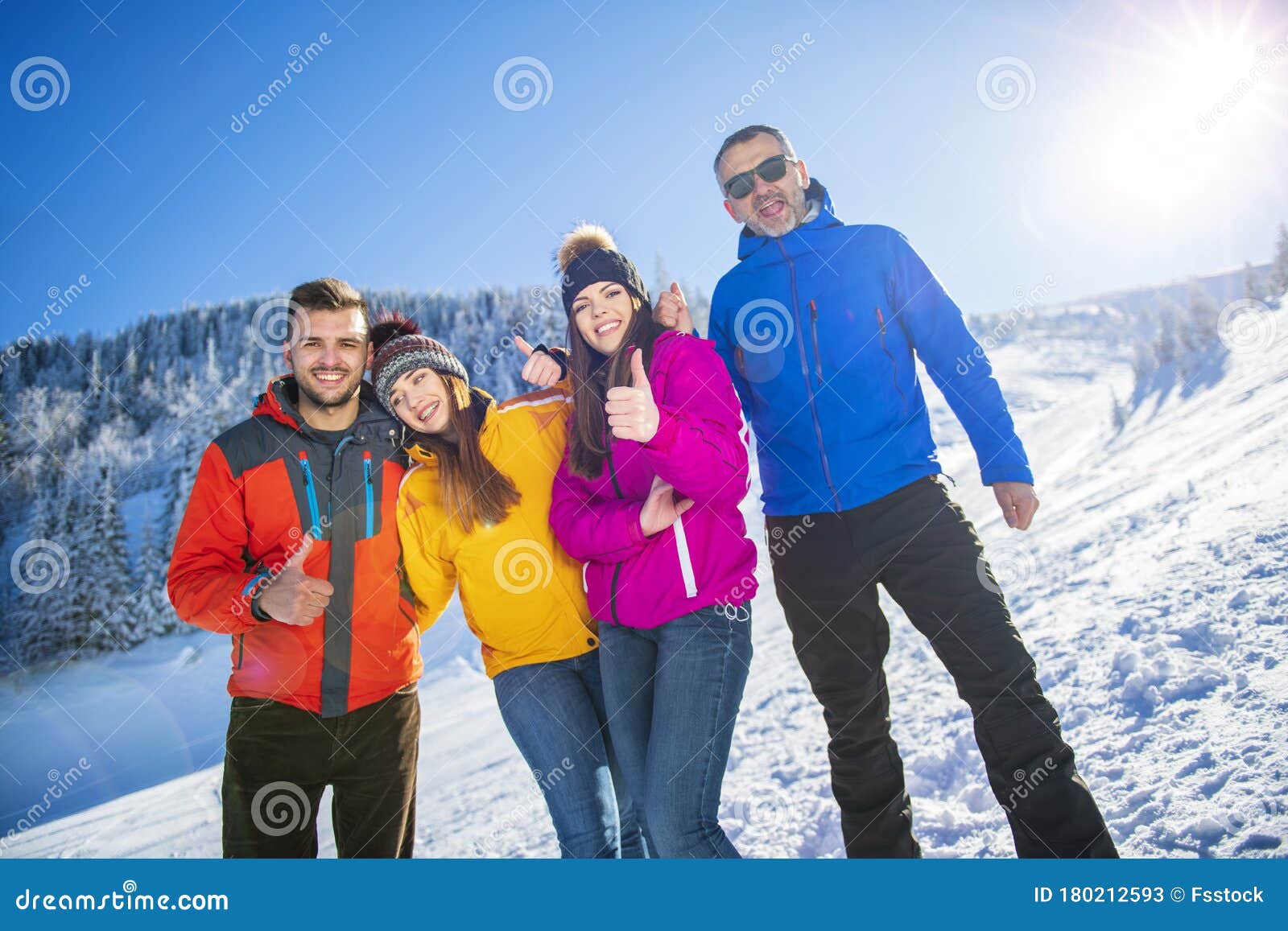 Friends Have Fun at Winter on Fresh Snow Stock Image - Image of bonding ...