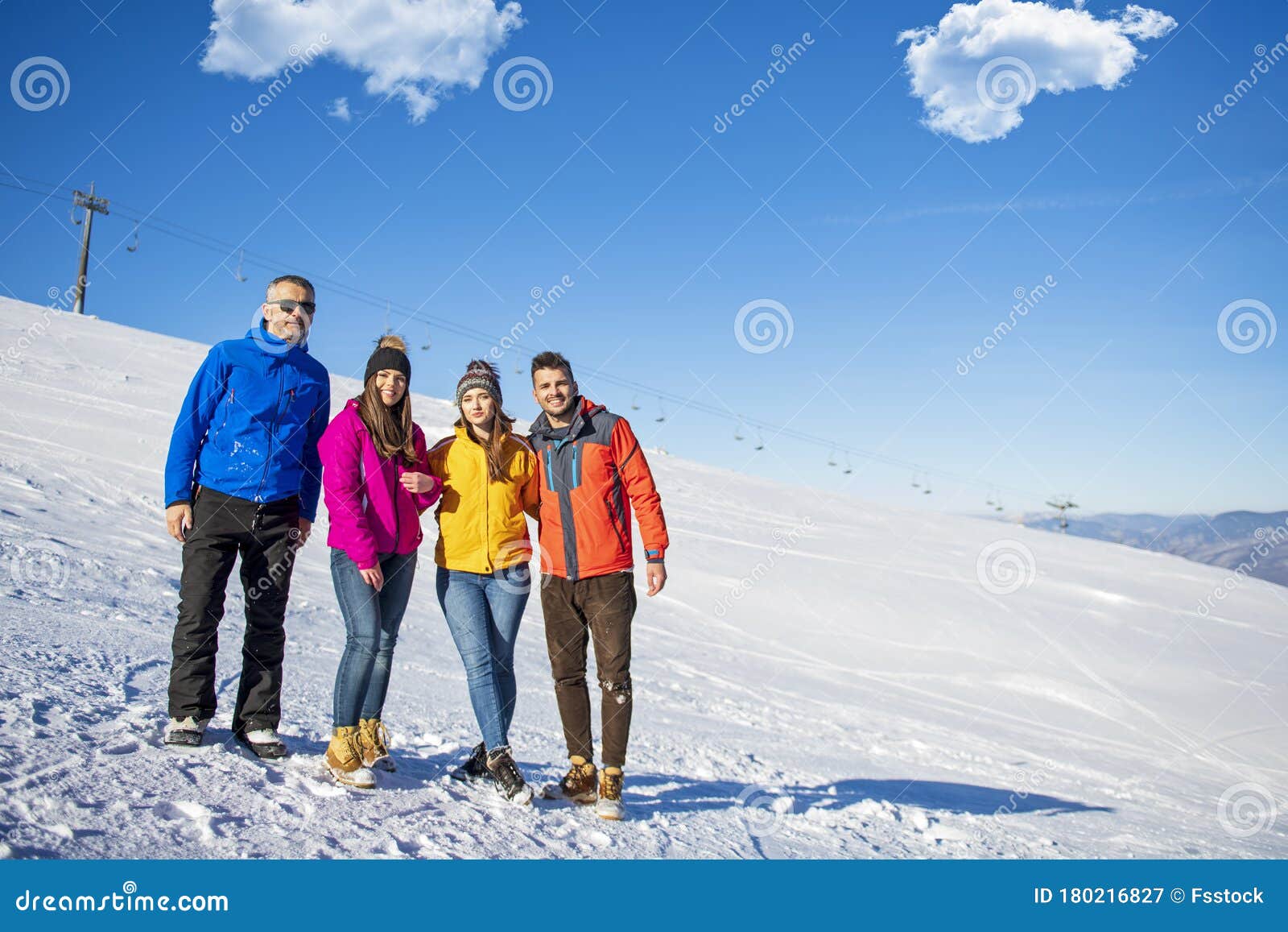 Friends Have Fun at Winter on Fresh Snow Stock Image - Image of female ...