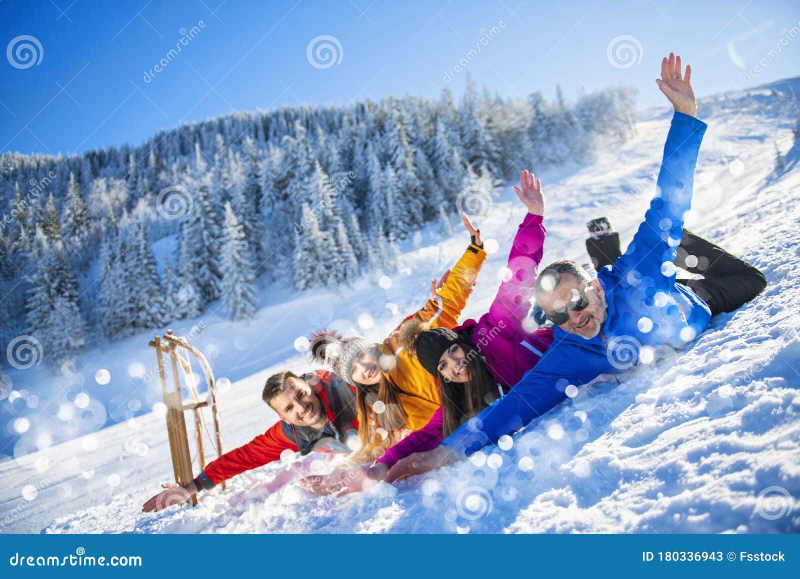 Friends Have Fun at Winter on Fresh Snow Stock Image - Image of ...