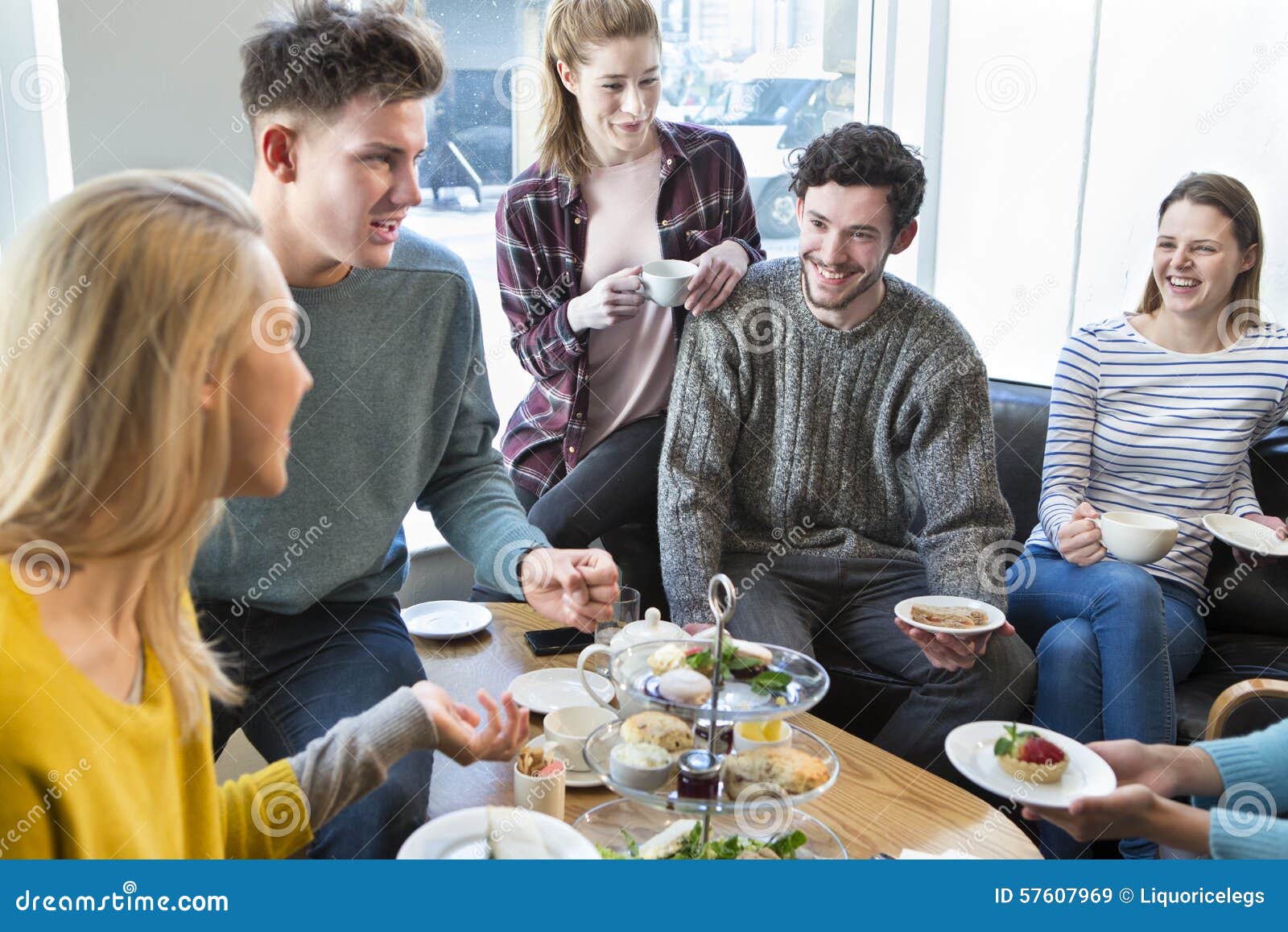 Friends Having Afternoon Tea in a Cafe Stock Image - Image of ...