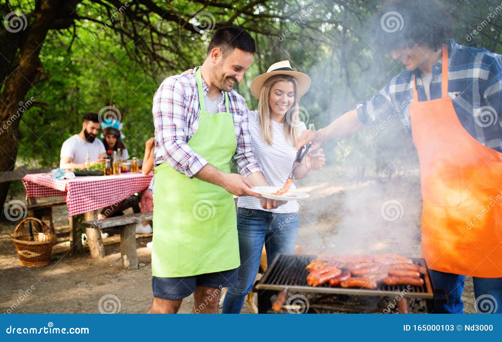 Friends Having a Barbecue Party and Fun in Nature Stock Image - Image ...