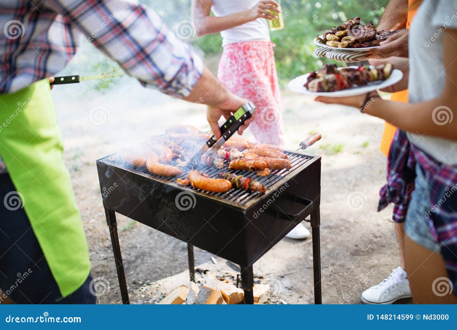 Friends Having a Barbecue Party in Nature while Having Fun Stock Image ...