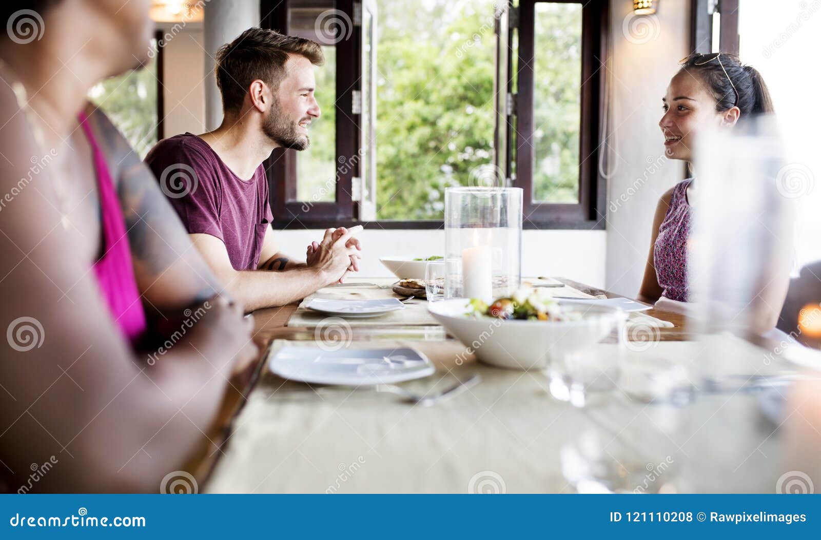 Friends Having Dinner at a Restaurant Stock Photo - Image of hotel ...