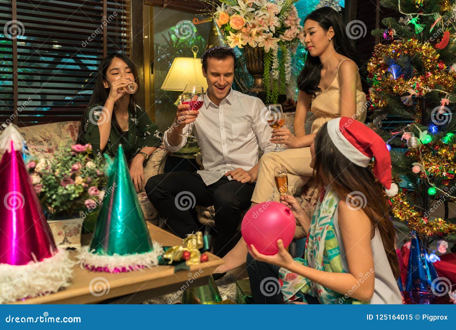 Friends Having Drink and Fun on Christmas Stock Image - Image of ...