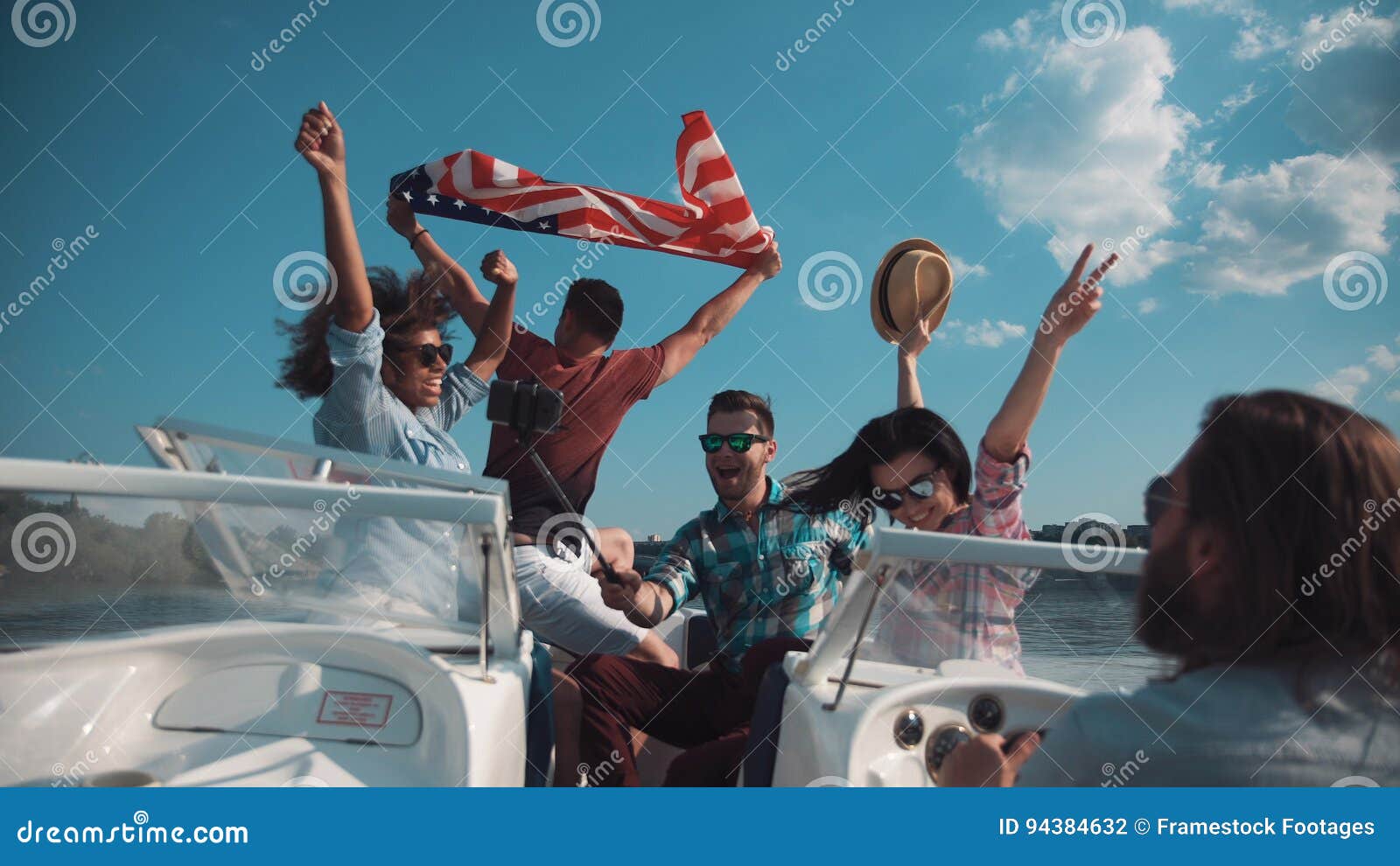 Friends having fun on boat stock photo. Image of sailing - 94384632