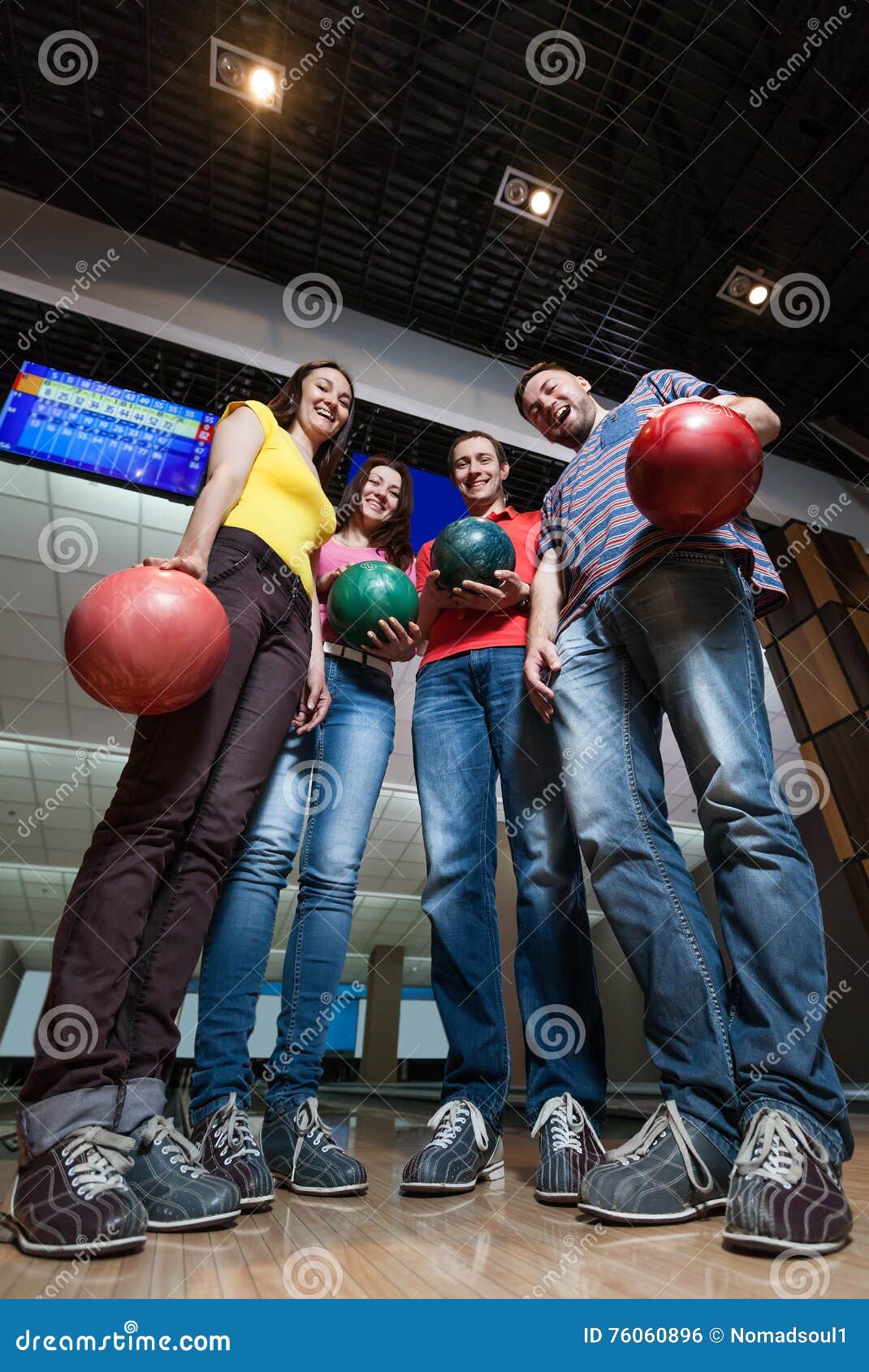 Friends Having Fun in Bowling Stock Photo - Image of excitement ...