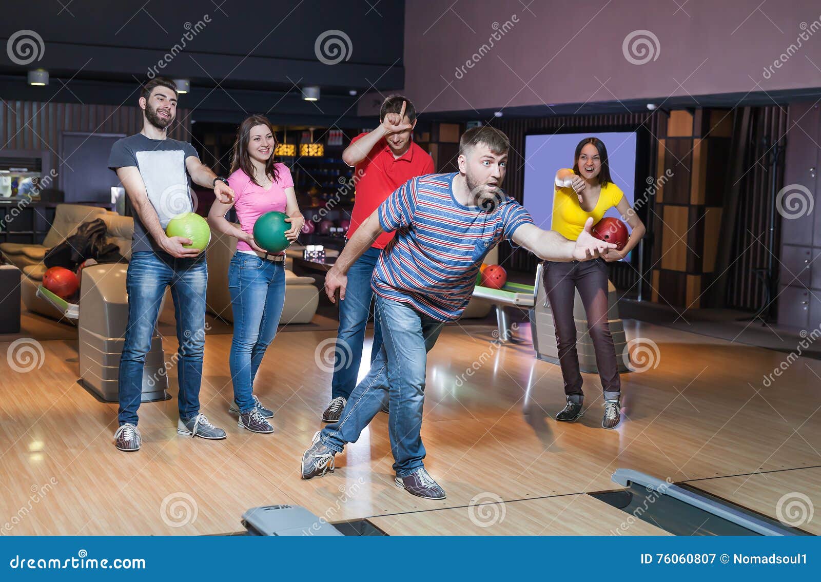 Friends Having Fun in Bowling Stock Image - Image of action, alley ...