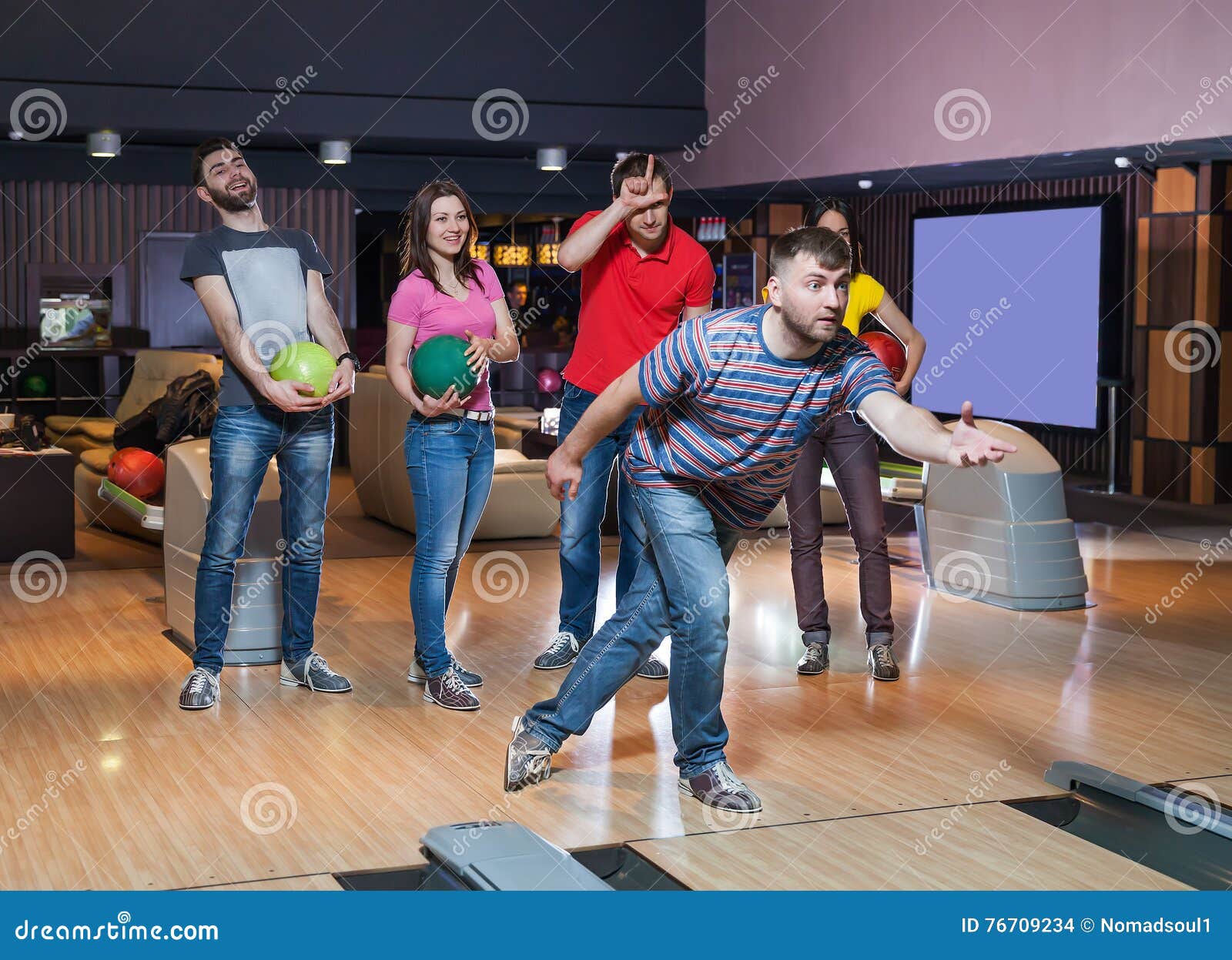 Friends Having Fun in Bowling Stock Photo - Image of play, playing ...