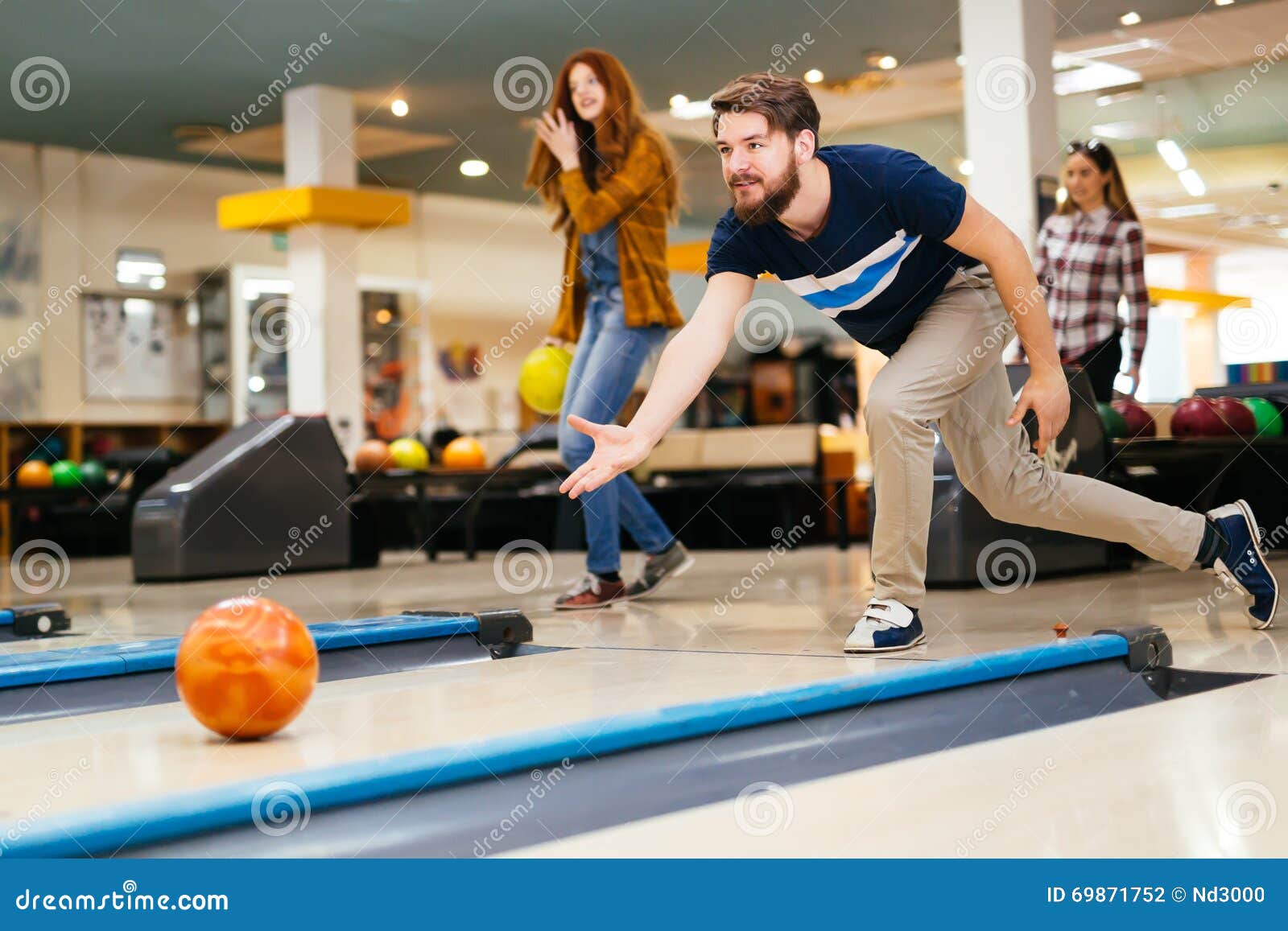Friends Having Fun while Bowling Stock Photo - Image of enjoy ...