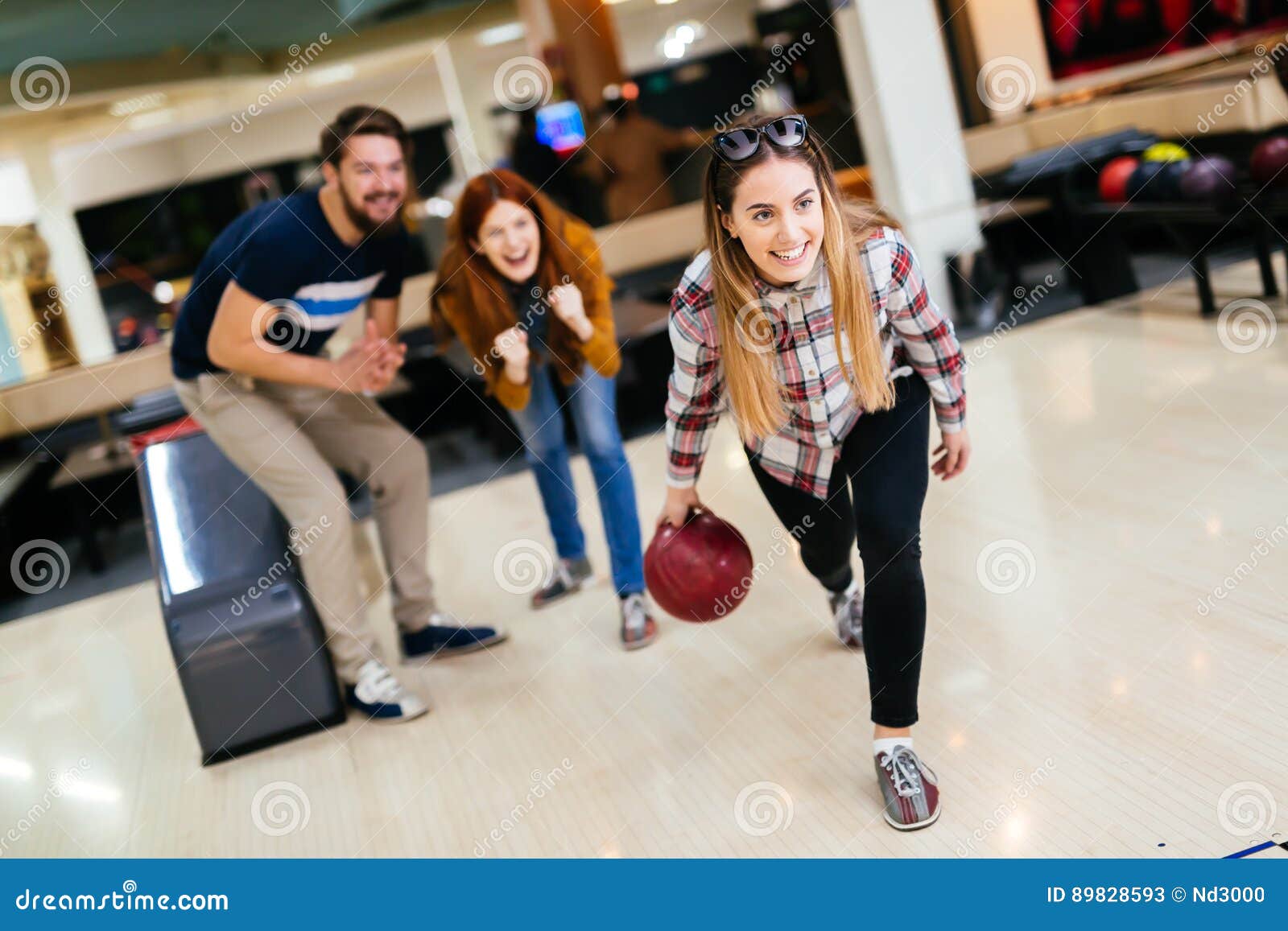 Friends Having Fun while Bowling Stock Image - Image of ball, people ...