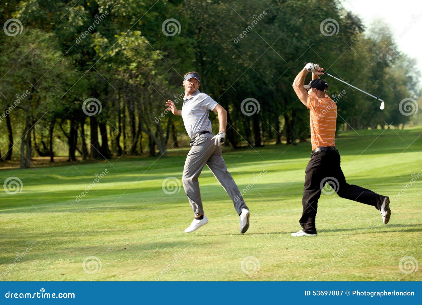 Friends Having Fun in Golf Course Stock Image - Image of pursuit, stick ...