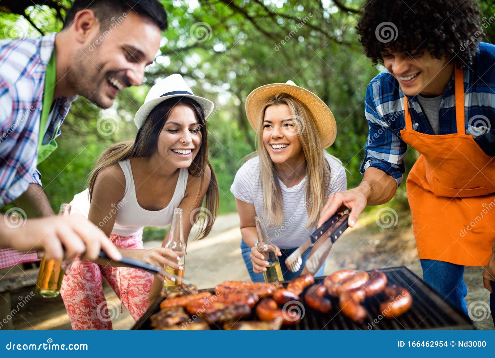Friends Having Fun in Nature Doing Bbq Stock Photo - Image of happiness ...