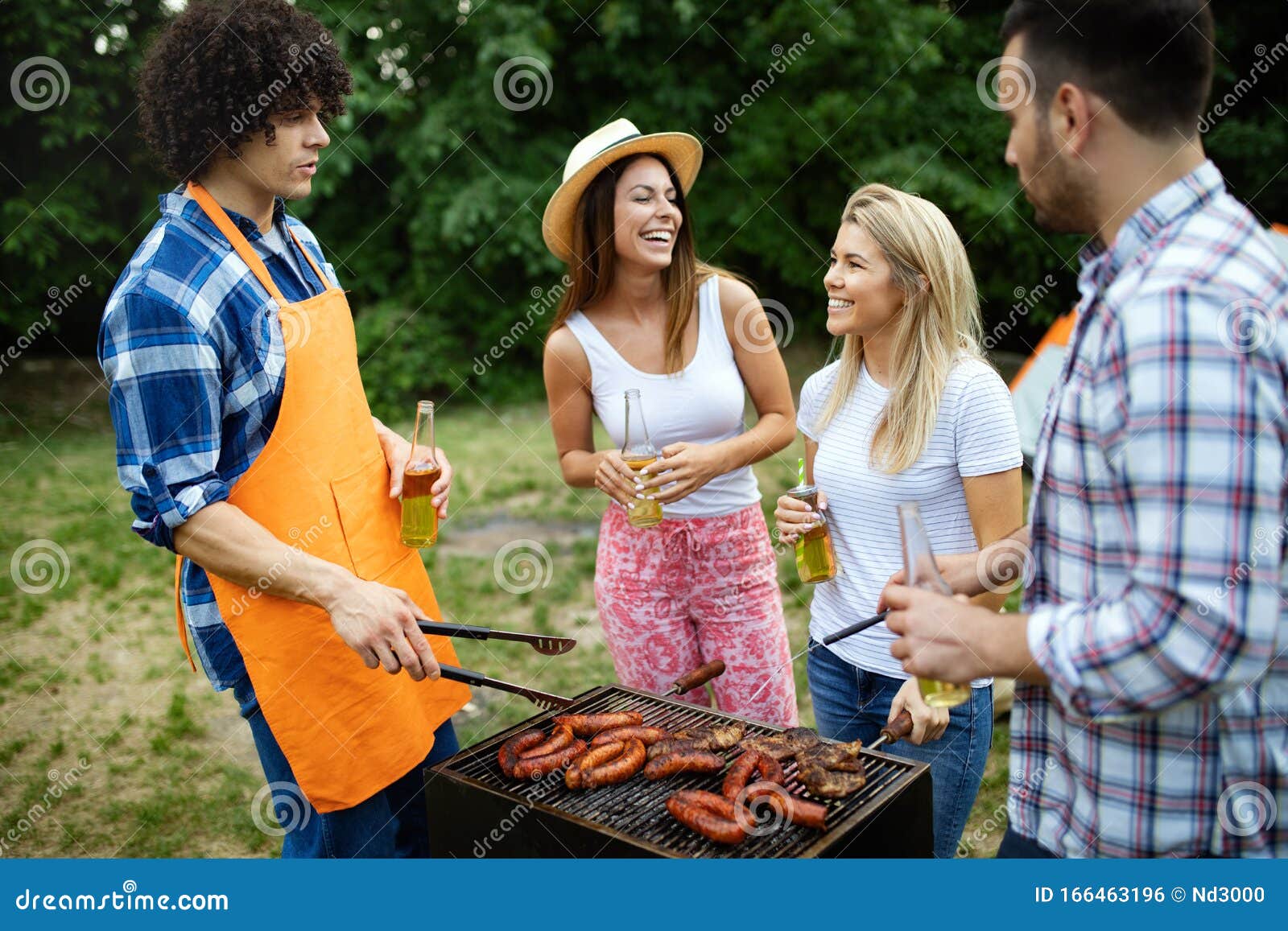 Friends Having Fun in Nature Doing Bbq Stock Photo - Image of beautiful ...
