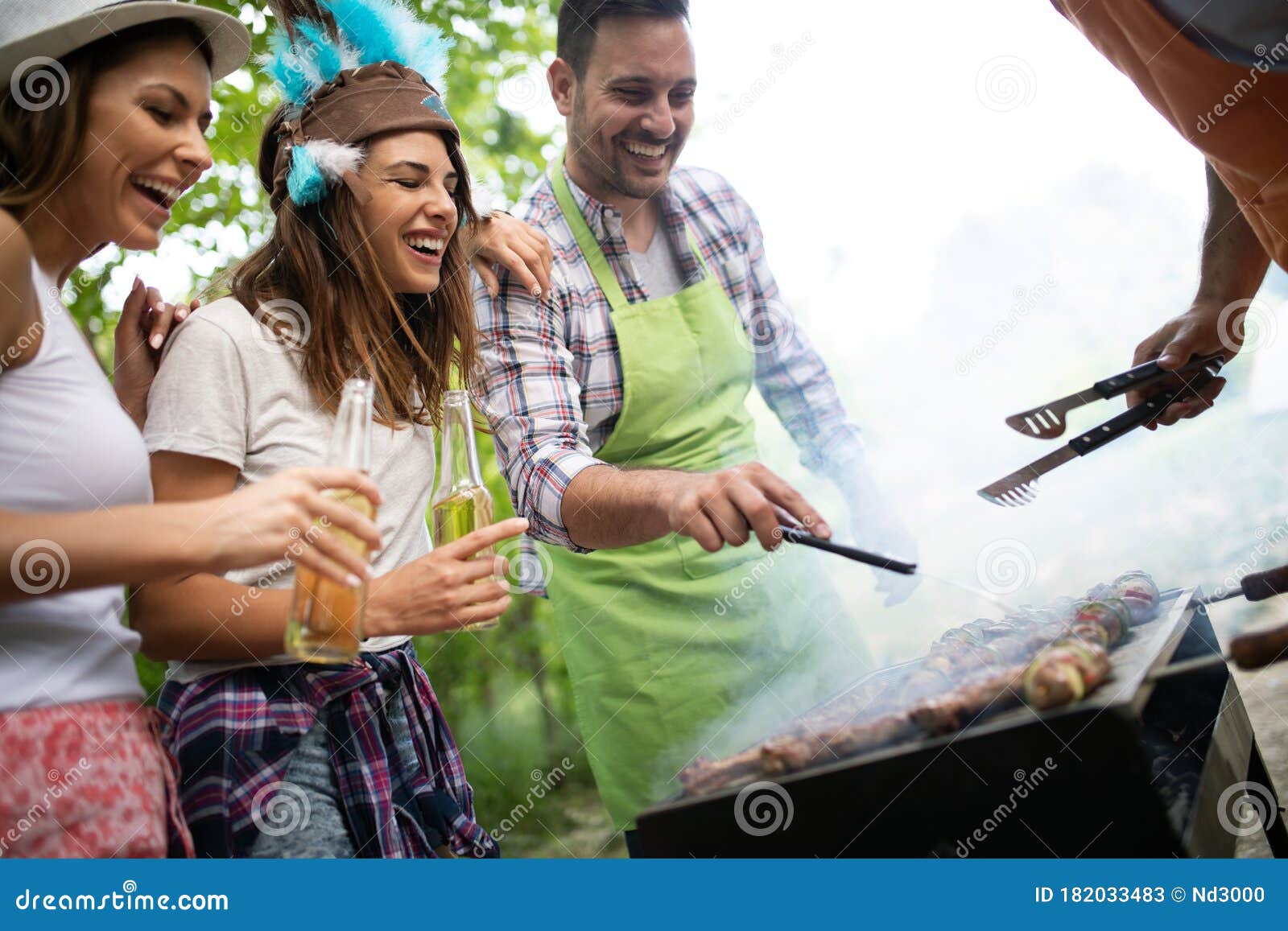 Friends Having Fun in Nature Doing Bbq Stock Image - Image of caucasian ...
