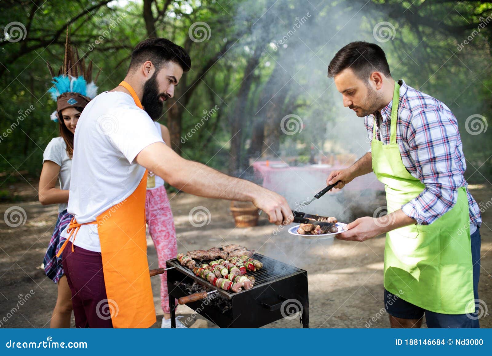 Friends Having Fun in Nature Doing Bbq Stock Photo - Image of barbeque ...