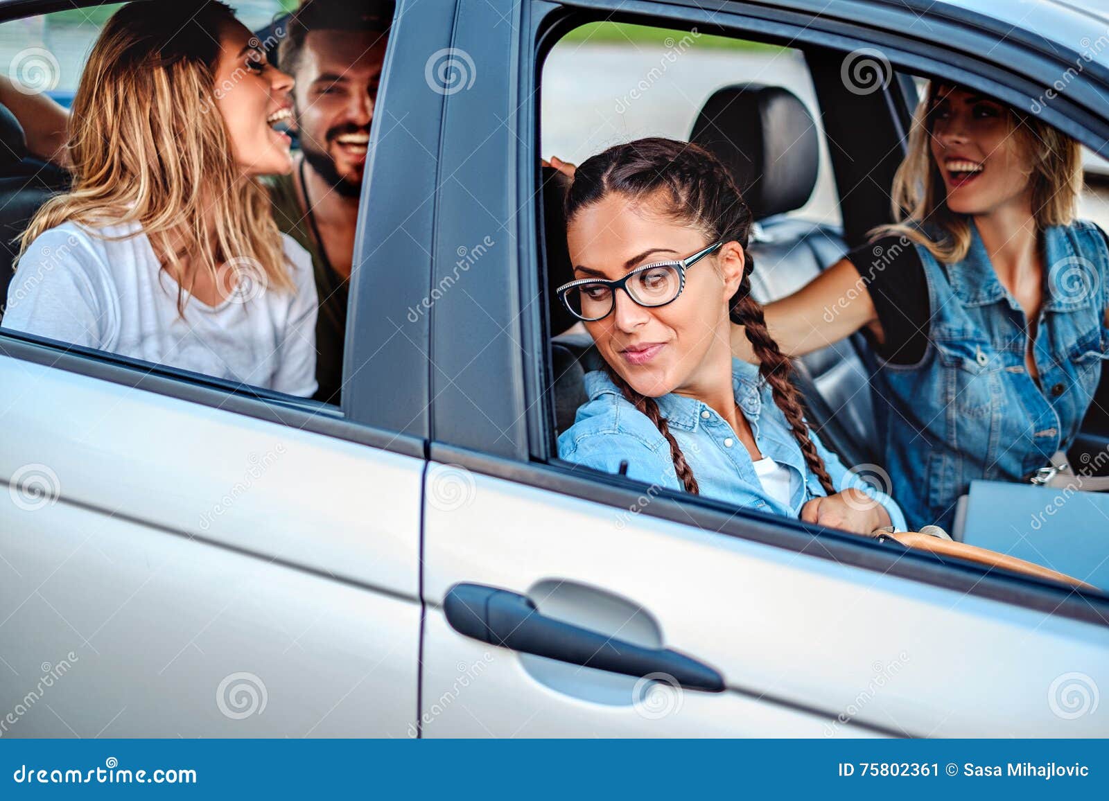 Friends Having Fun while Riding in the Car Stock Image - Image of ...