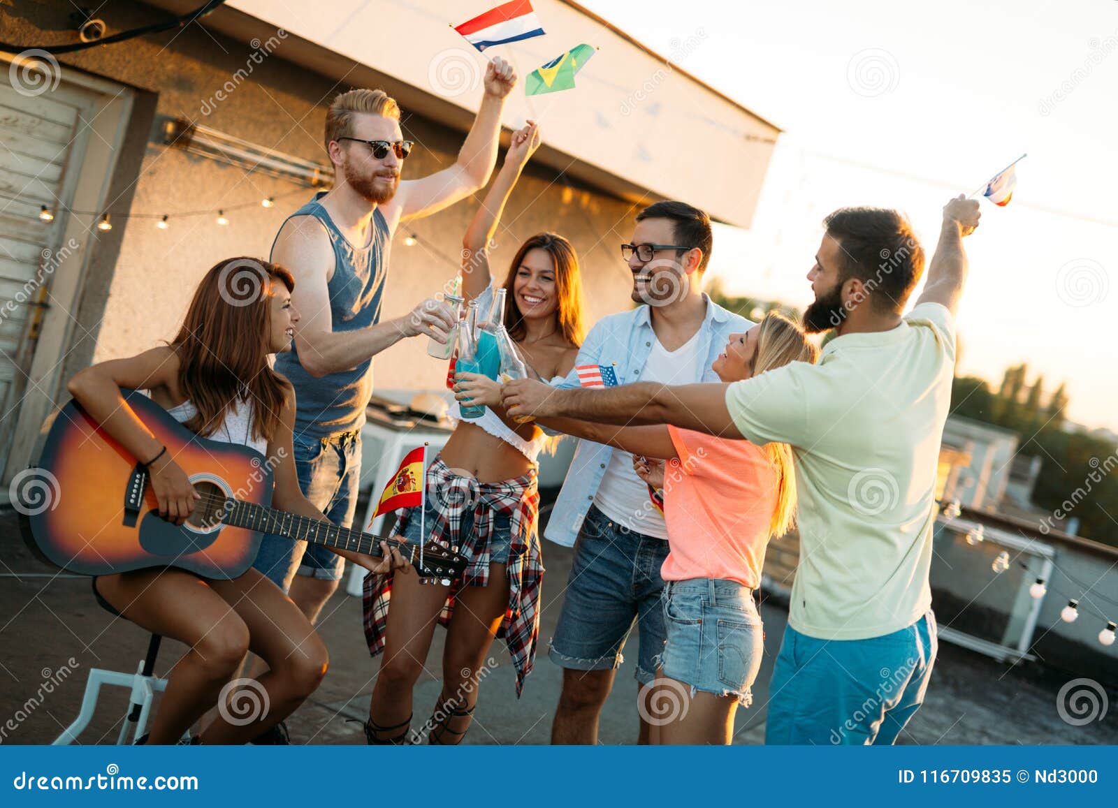 Friends Having Fun at Rooftop Party. Stock Image - Image of rooftop ...