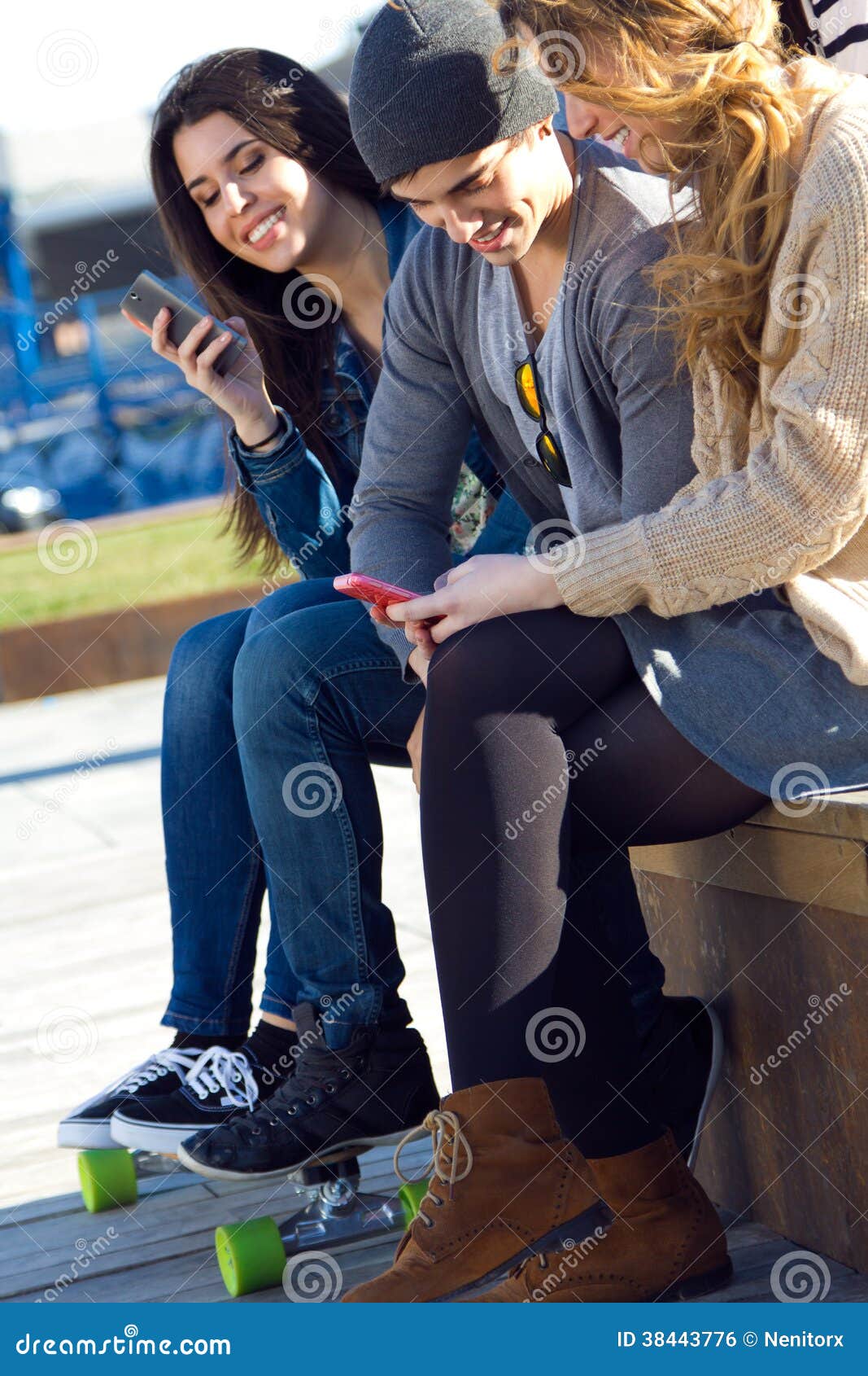 Friends Having Fun with Smartphones Stock Photo - Image of attractive ...