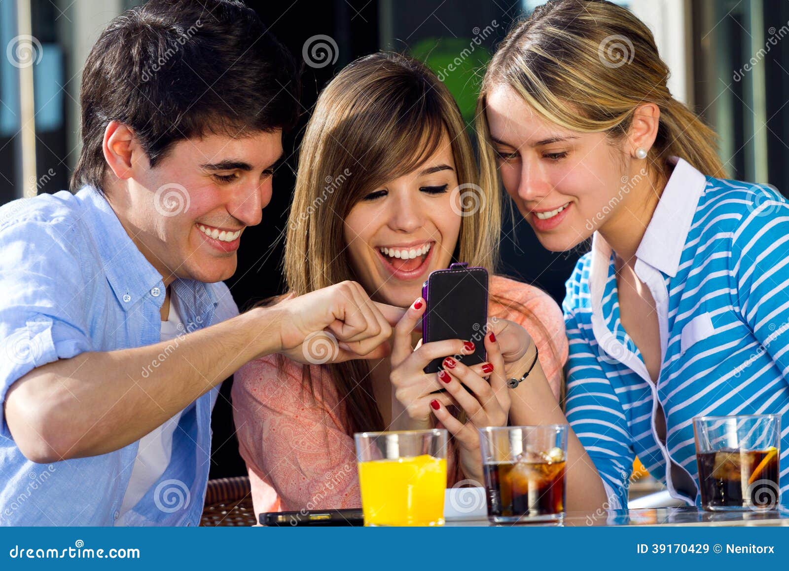 Friends Having Fun with Smartphones Stock Image - Image of connectivity ...