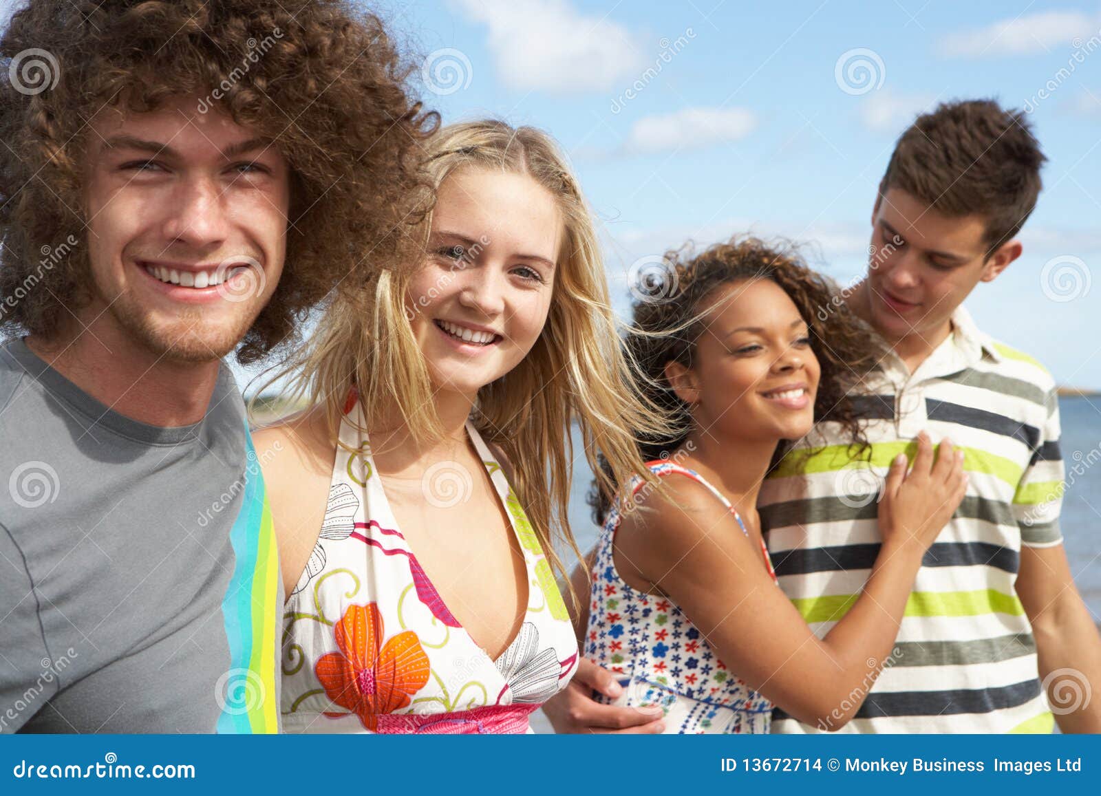Friends Having Fun on Summer Beach Together Stock Photo - Image of ...