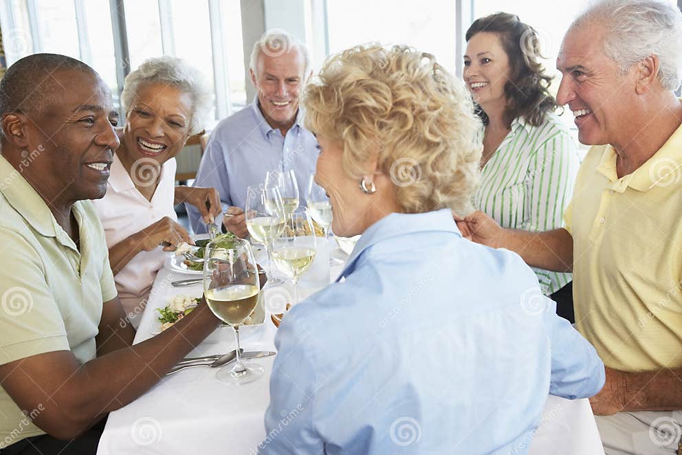 Friends Having Lunch at a Restaurant Stock Image - Image of clothing ...