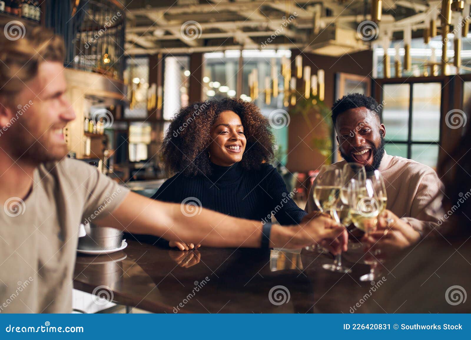 Friends Having Reunion in Wine Bar Stock Image - Image of cheerful ...