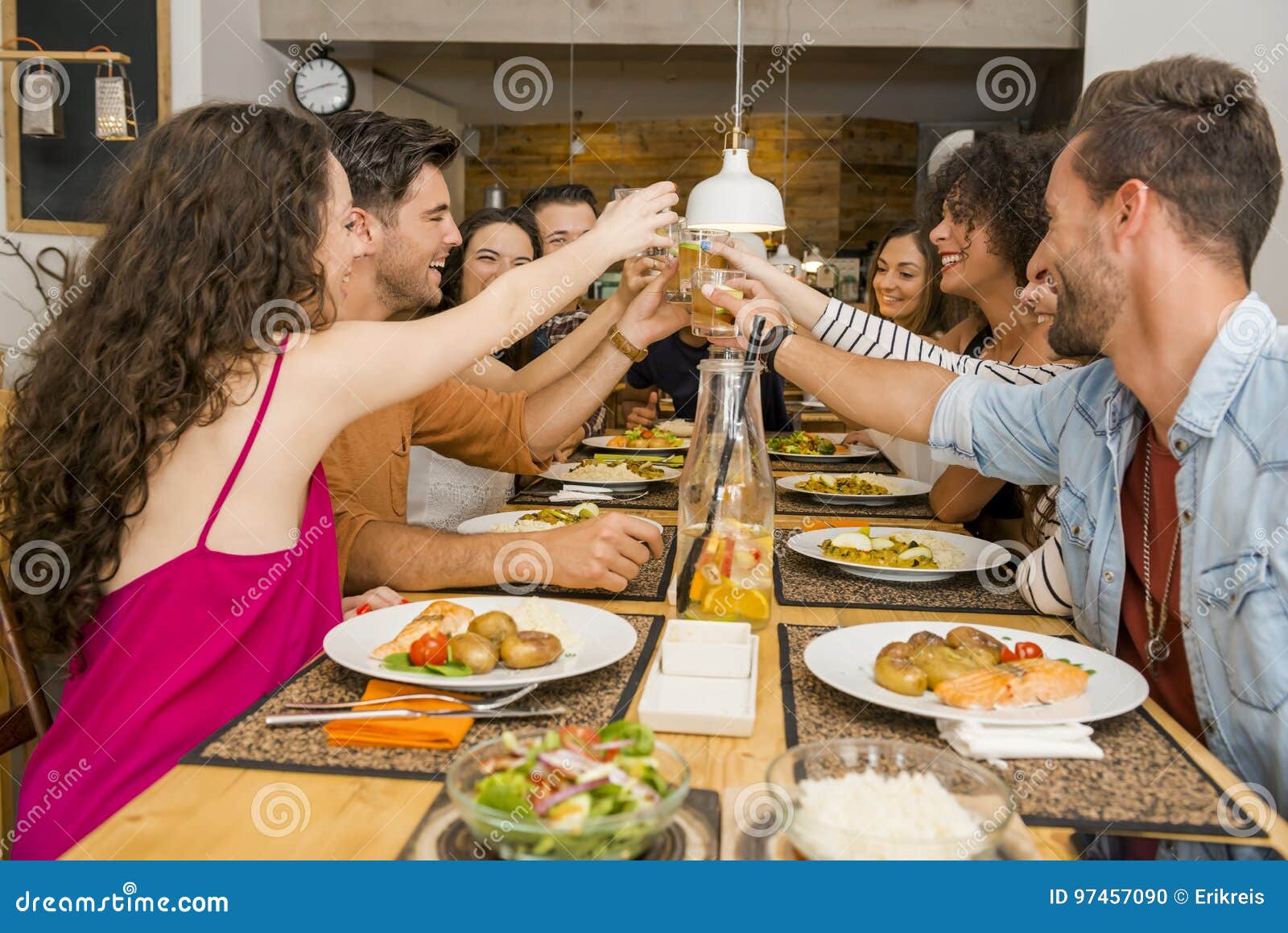 Friends having a toast stock photo. Image of dinner, meeting - 97457090