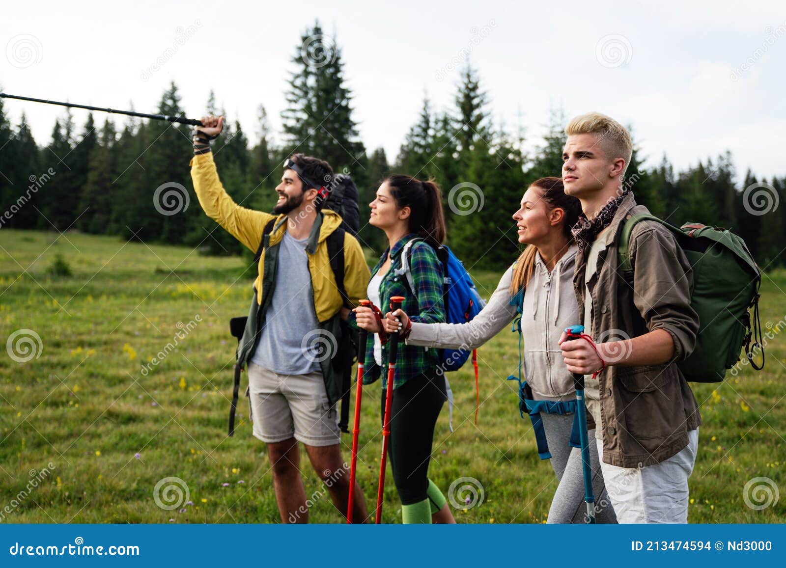 Friends Hiking Together Outdoors Exploring the Wilderness Stock Photo ...