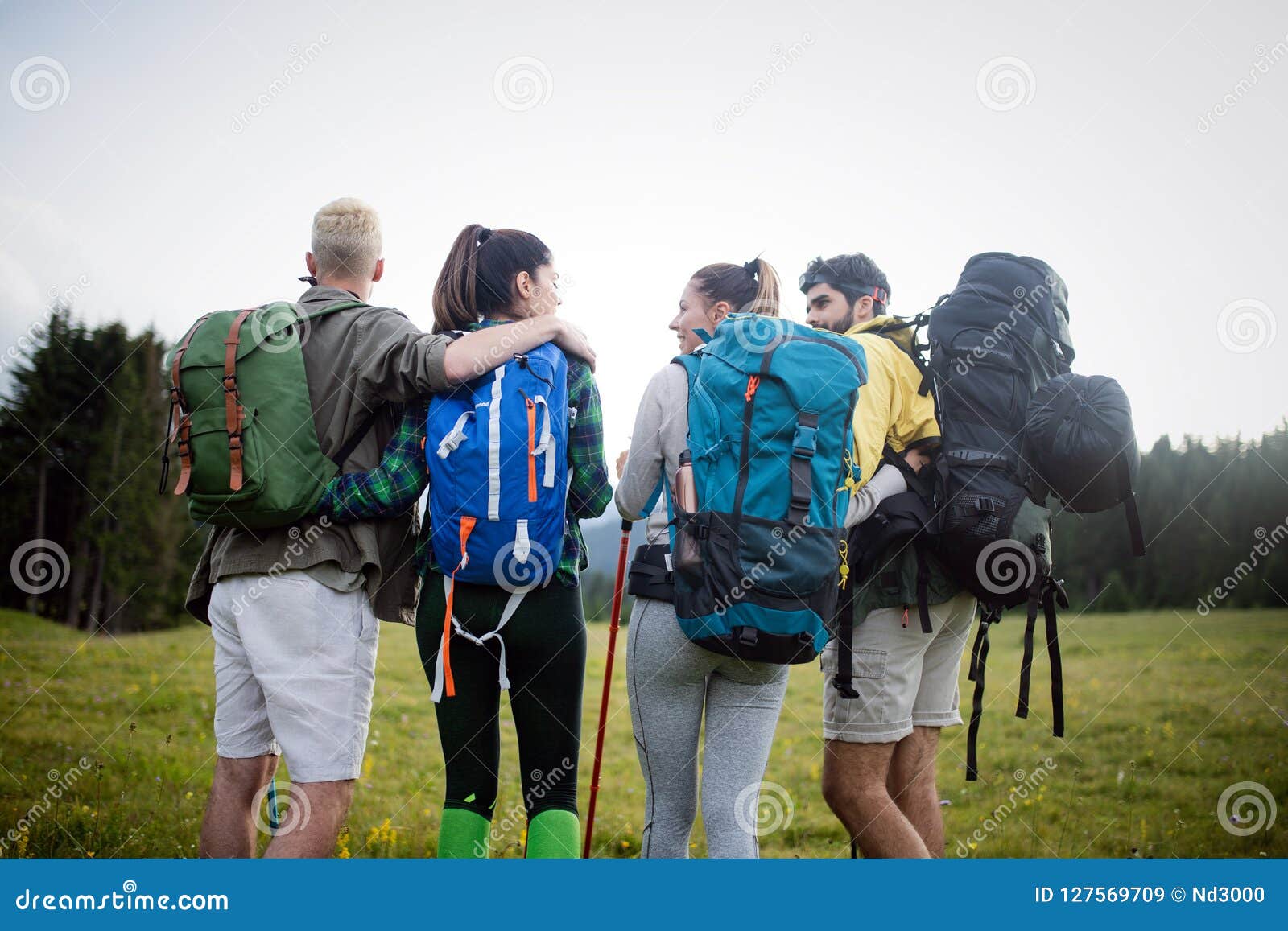 Friends Hiking Together Outdoors Exploring the Wilderness Stock Image ...