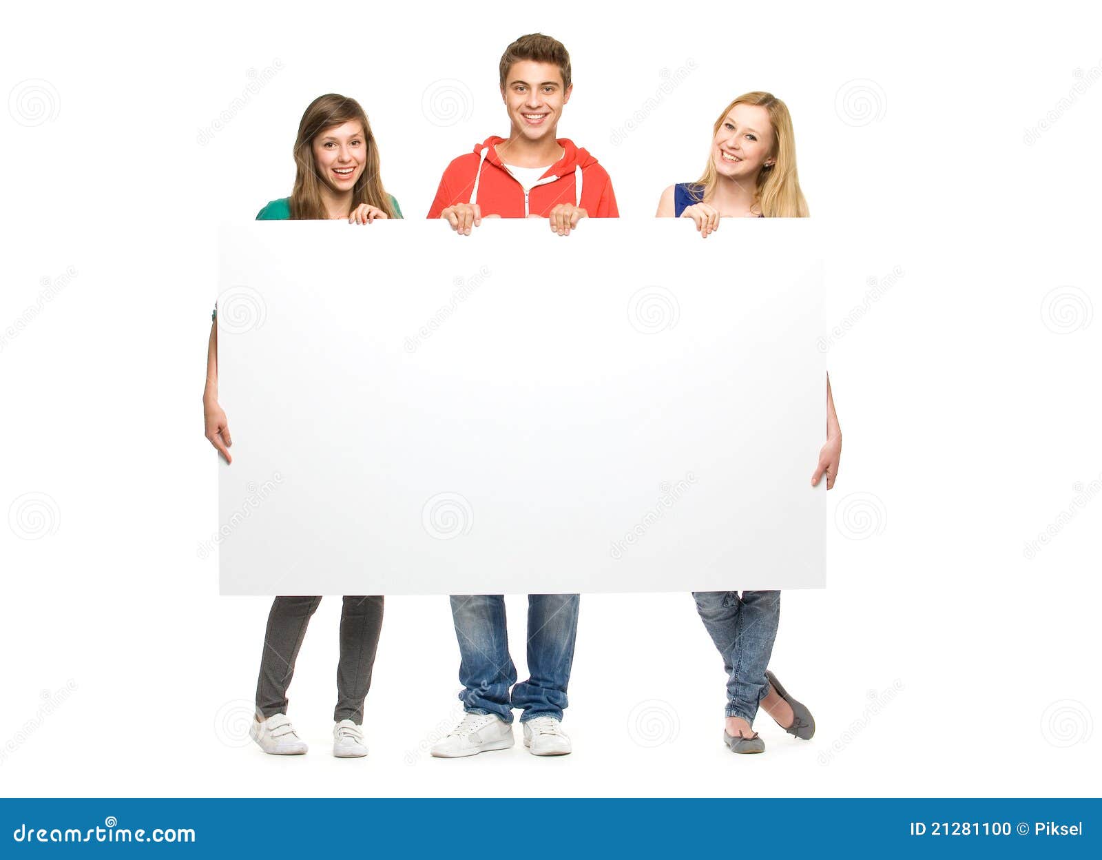 Friends Holding Blank Poster Stock Photo - Image of placard, billboard ...