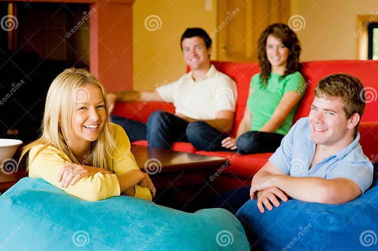 Friends at Home stock photo. Image of looking, four, beanbags - 6435958