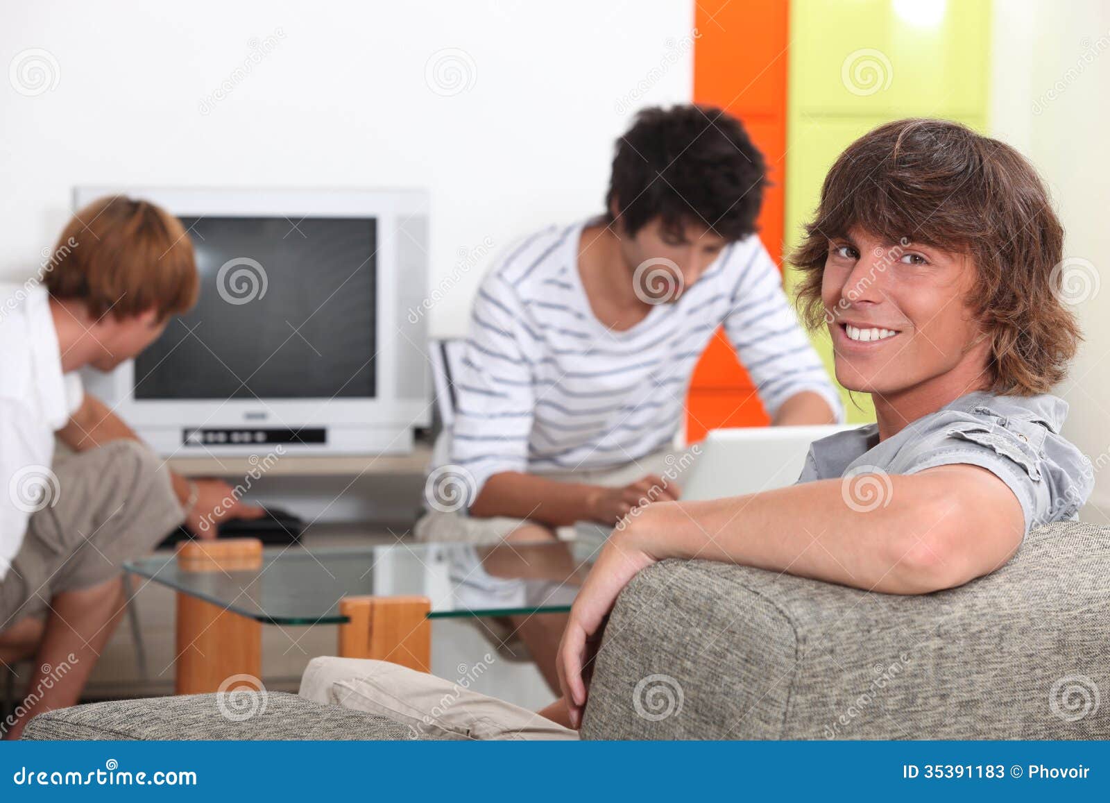 Friends at home stock image. Image of house, computer - 35391183