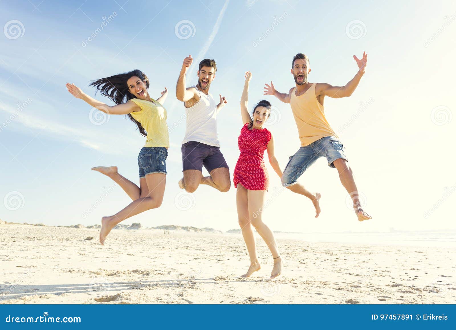 Friends Jump stock image. Image of celebrate, carefree - 97457891