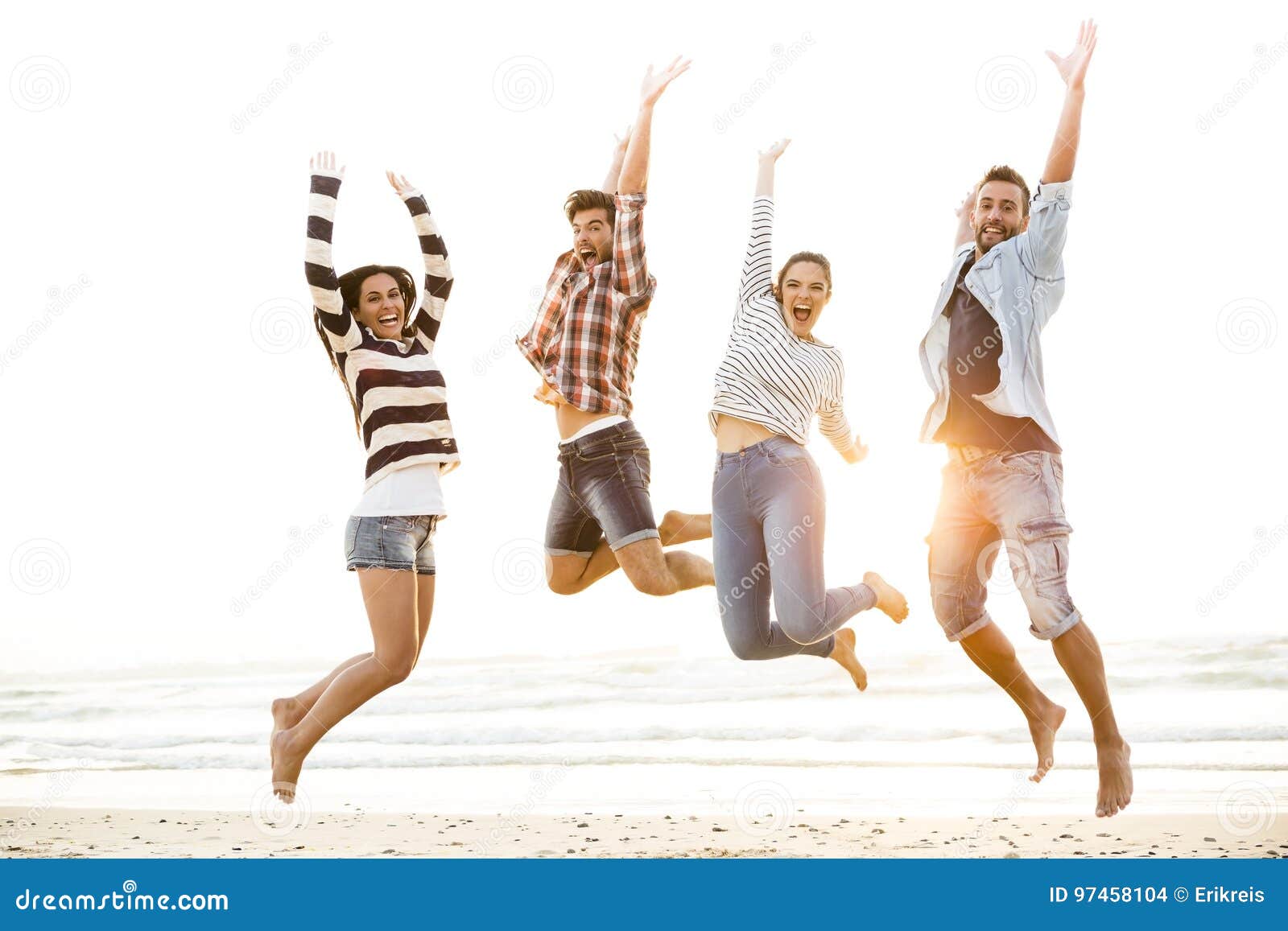 Friends jump stock photo. Image of lifestyle, smiling - 97458104
