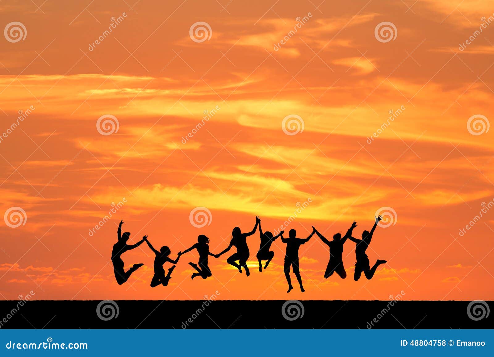 Friends jumping in sunset stock photo. Image of child - 48804758