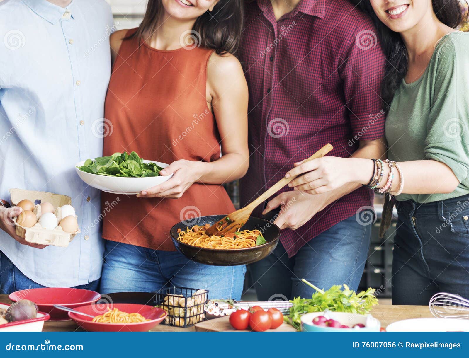 Friends Kitchen Cooking Dining Togetherness Concept Stock Photo - Image ...