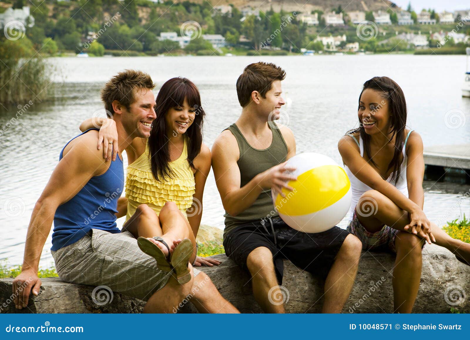Friends lake stock image. Image of athletic, model, dock - 10048571