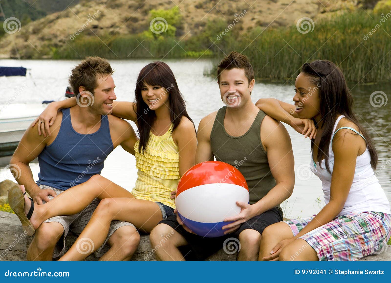 Friends lake stock image. Image of attractive, people - 9792041