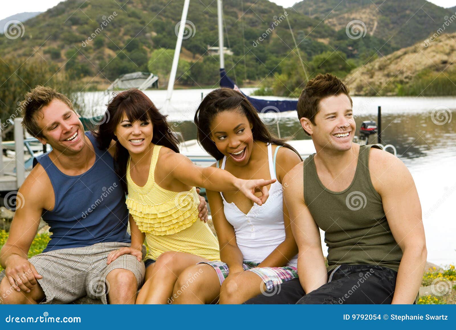 Friends lake stock photo. Image of bikini, body, attractive - 9792054