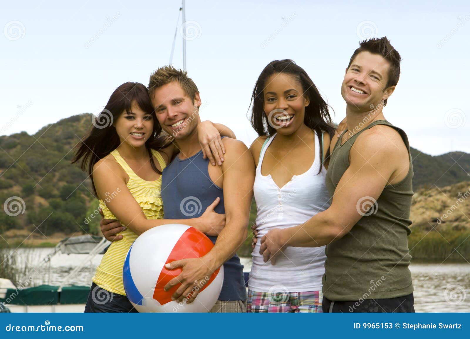 Friends lake stock image. Image of diverse, physical, beautiful - 9965153