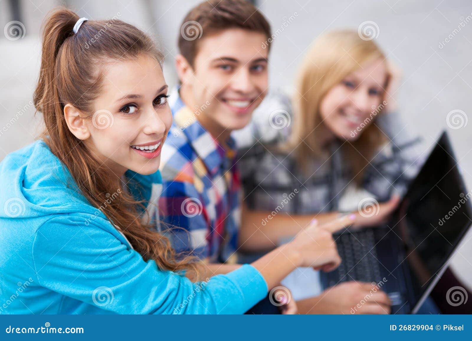 Friends with laptop stock photo. Image of group, student - 26829904