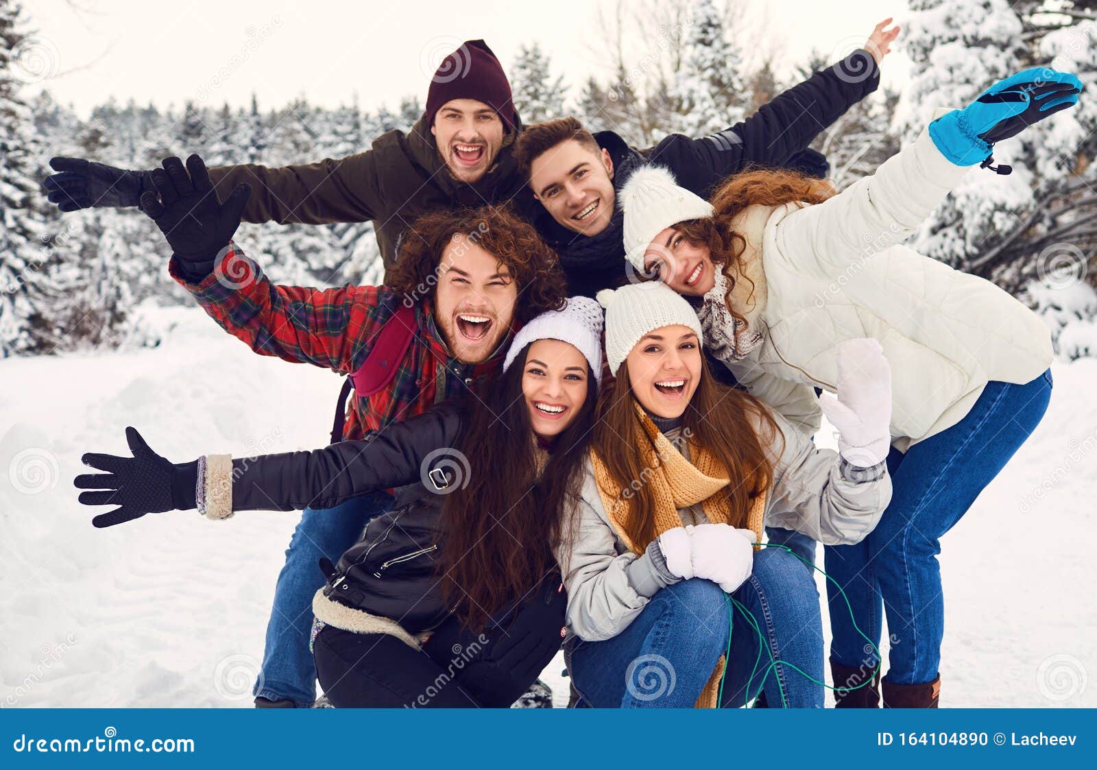 Friends are Laughing in the Snow in the Park in Winter Stock Photo ...