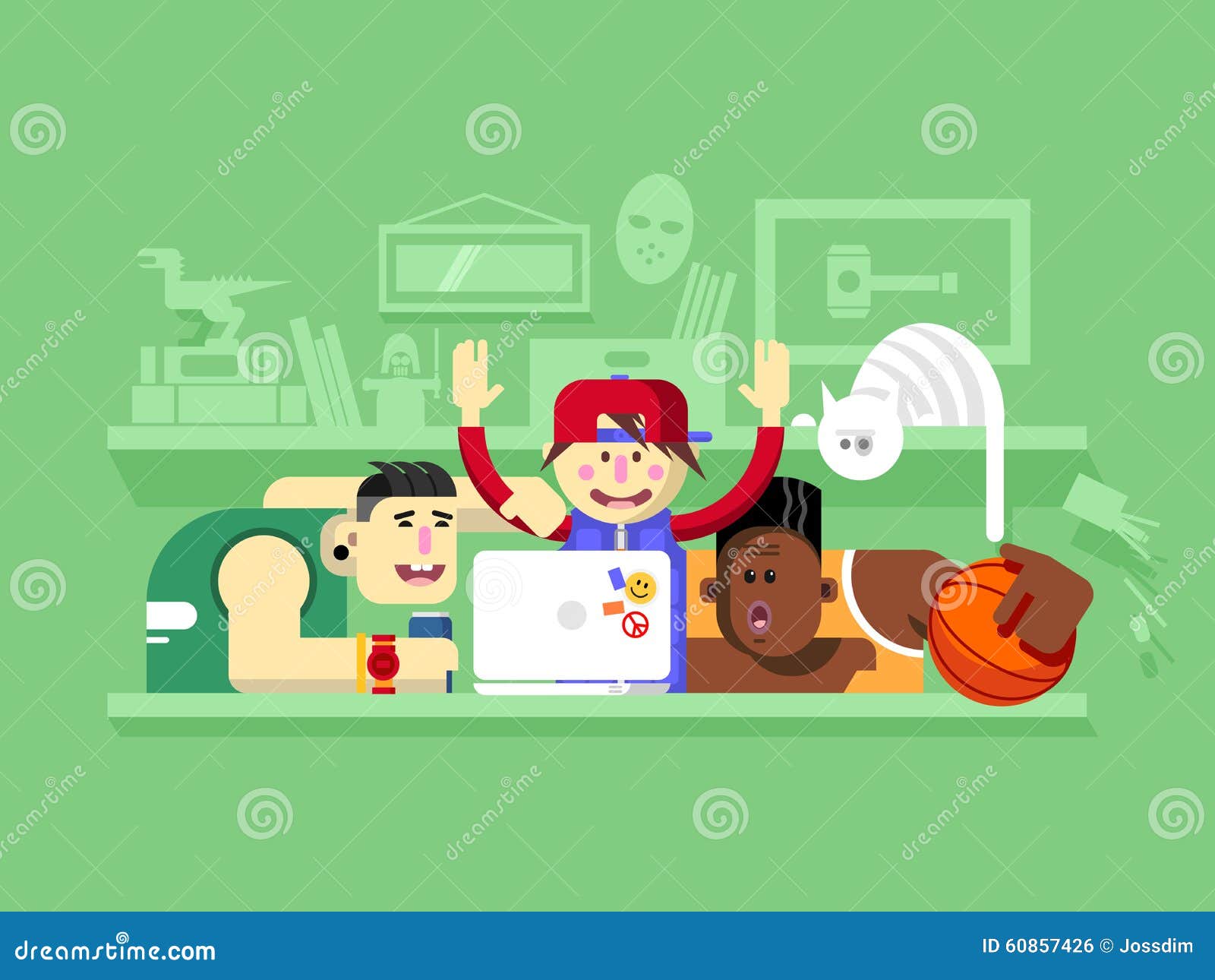 Friends Looking at Laptop Screen Stock Vector - Illustration of ...