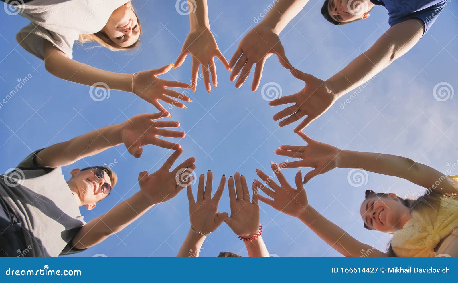 Friends Make a Circle Shape from the Palms of Their Hands. Stock Image ...