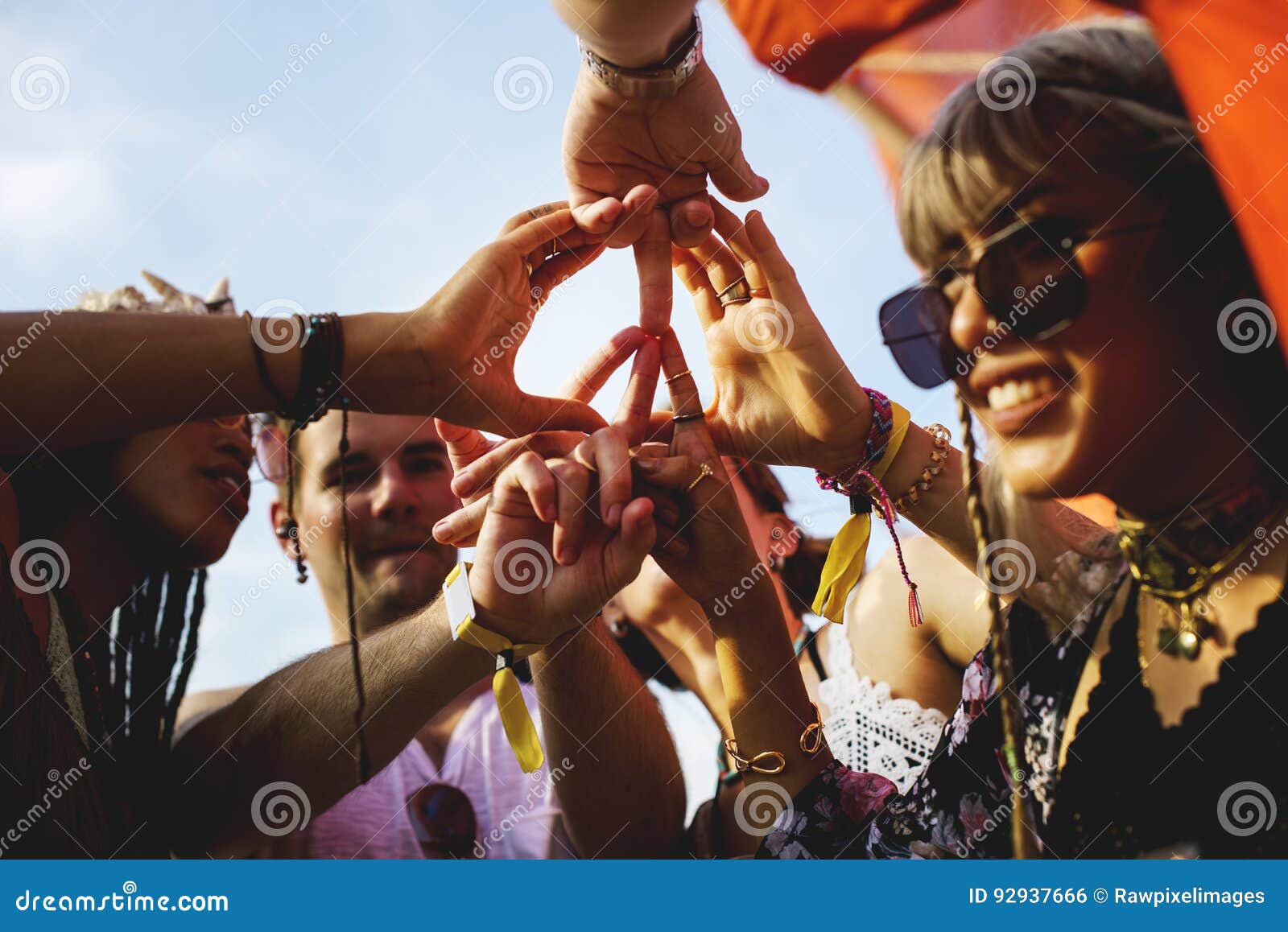 Friends Making Hands As Peace Sign Together Stock Photo - Image of ...