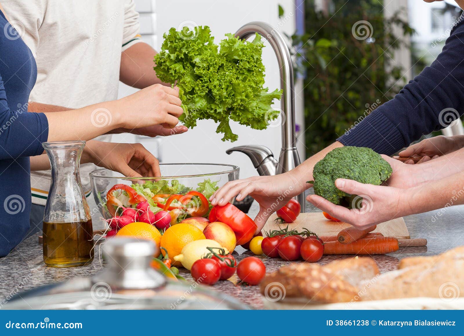 Friends making a salad stock photo. Image of hands, happy - 38661238