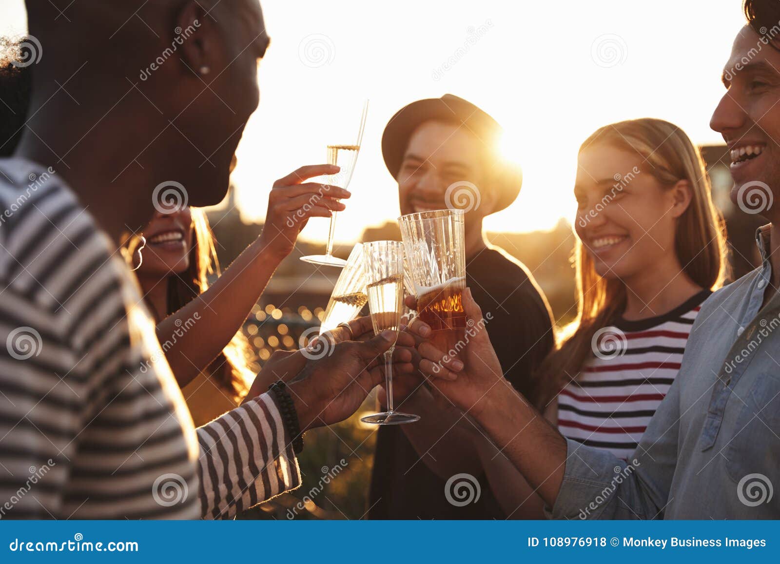 Friends Making a Toast at a Rooftop Party, Close Up Stock Photo - Image ...